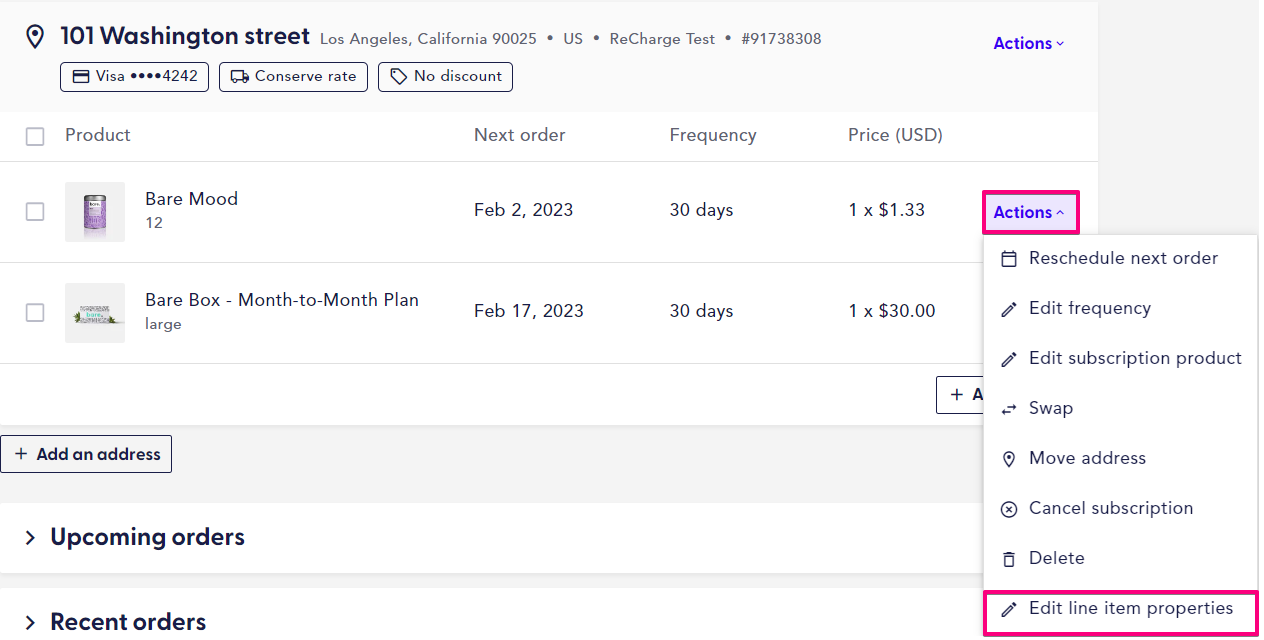 Adjusting line item properties – Recharge