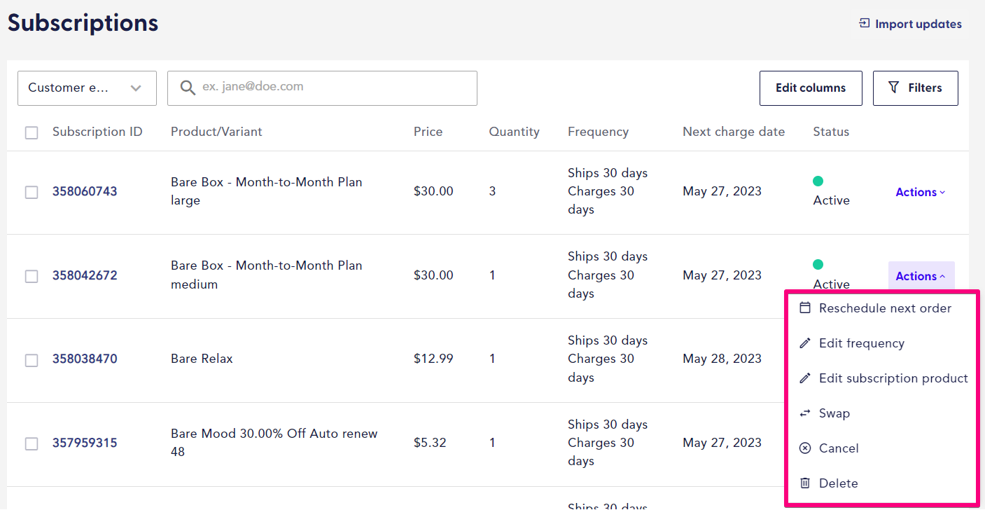 Understanding the Subscriptions tab in Recharge – Recharge