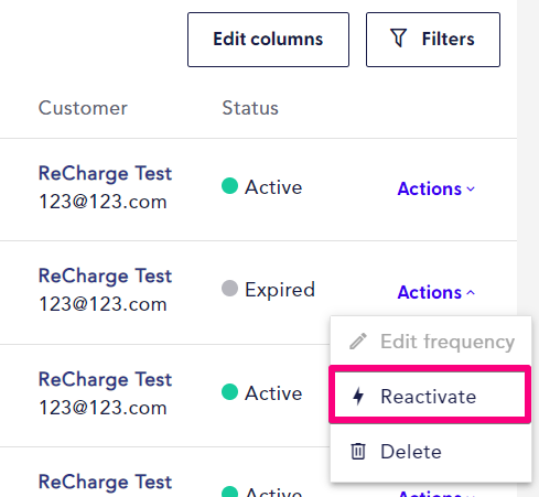 Reactivating subscriptions – Recharge