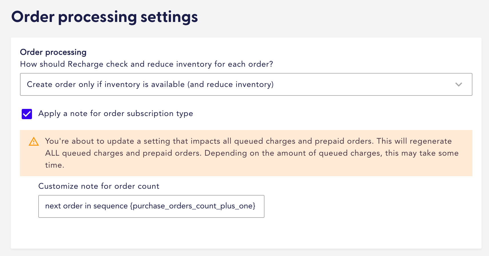 Using order sequence numbers – Recharge