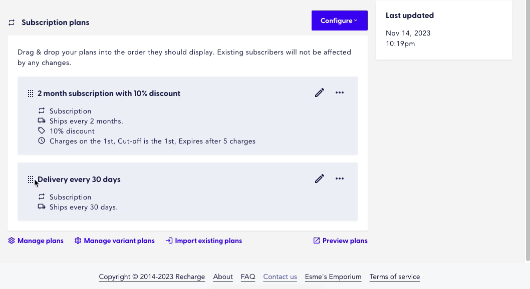 Product Subscription Plans – Recharge