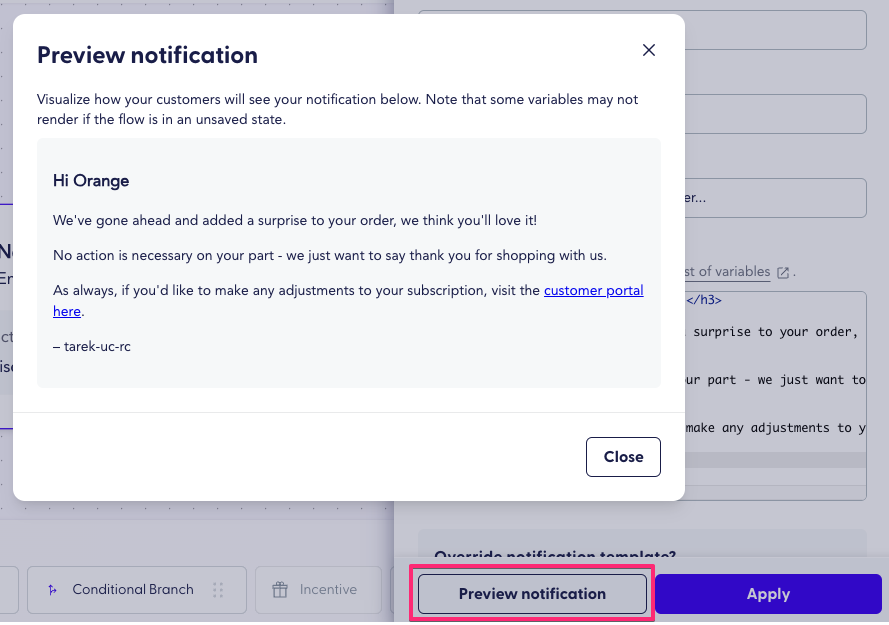 Using the Notification node for flows – Recharge
