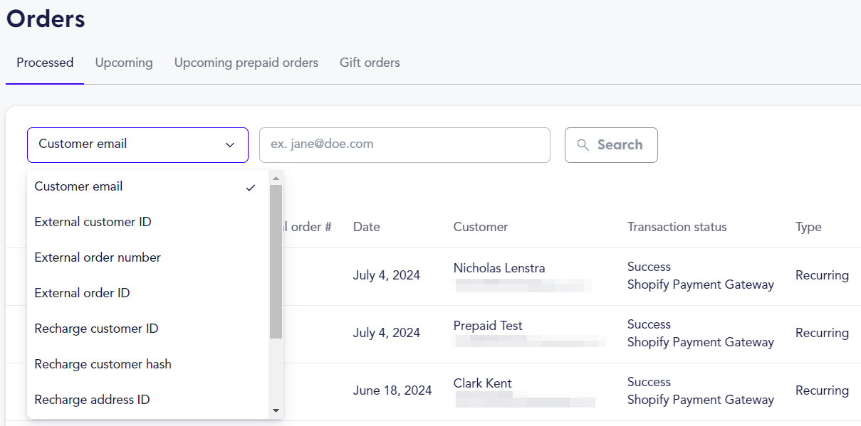 Viewing order information in the merchant portal – Recharge