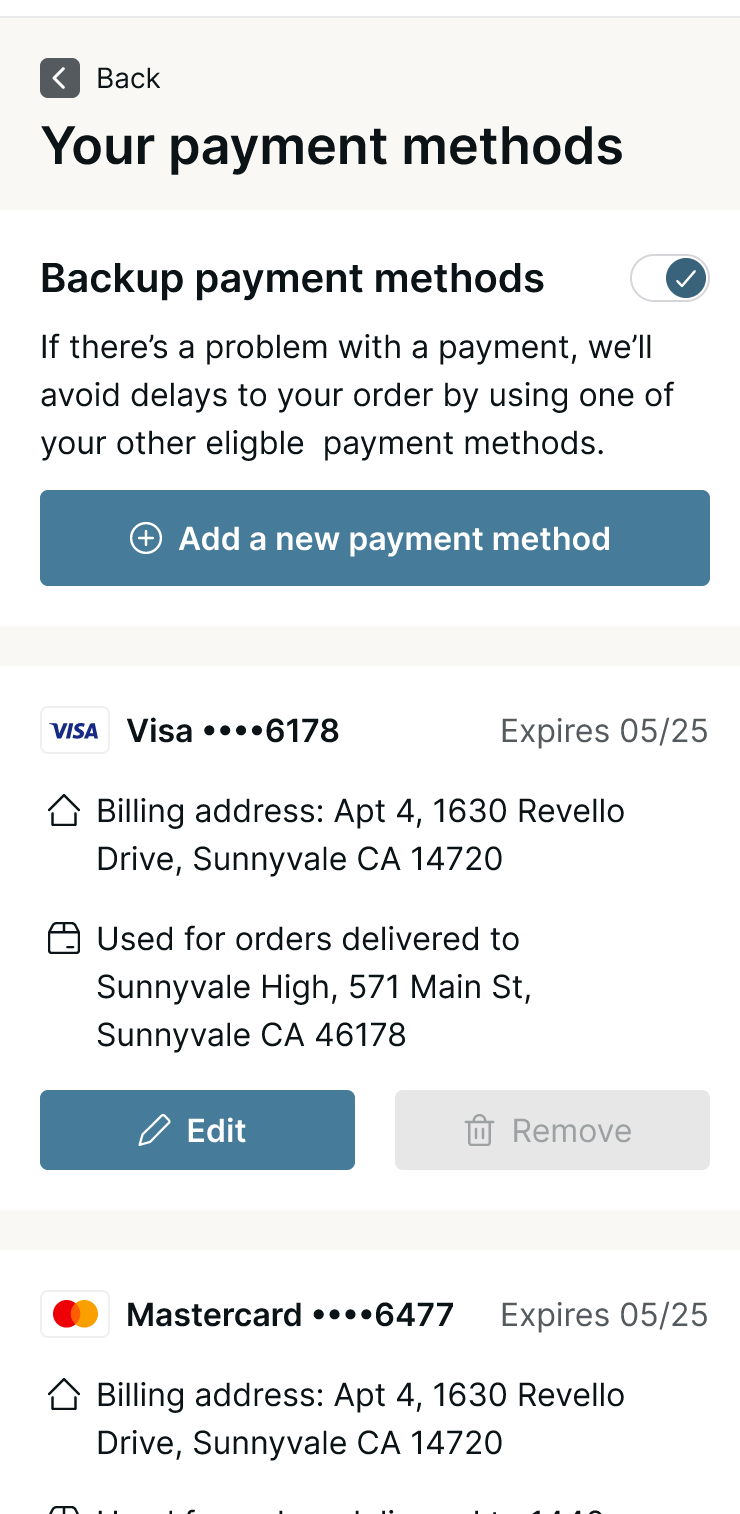 Backup payment methods Early Adopter Program – Recharge