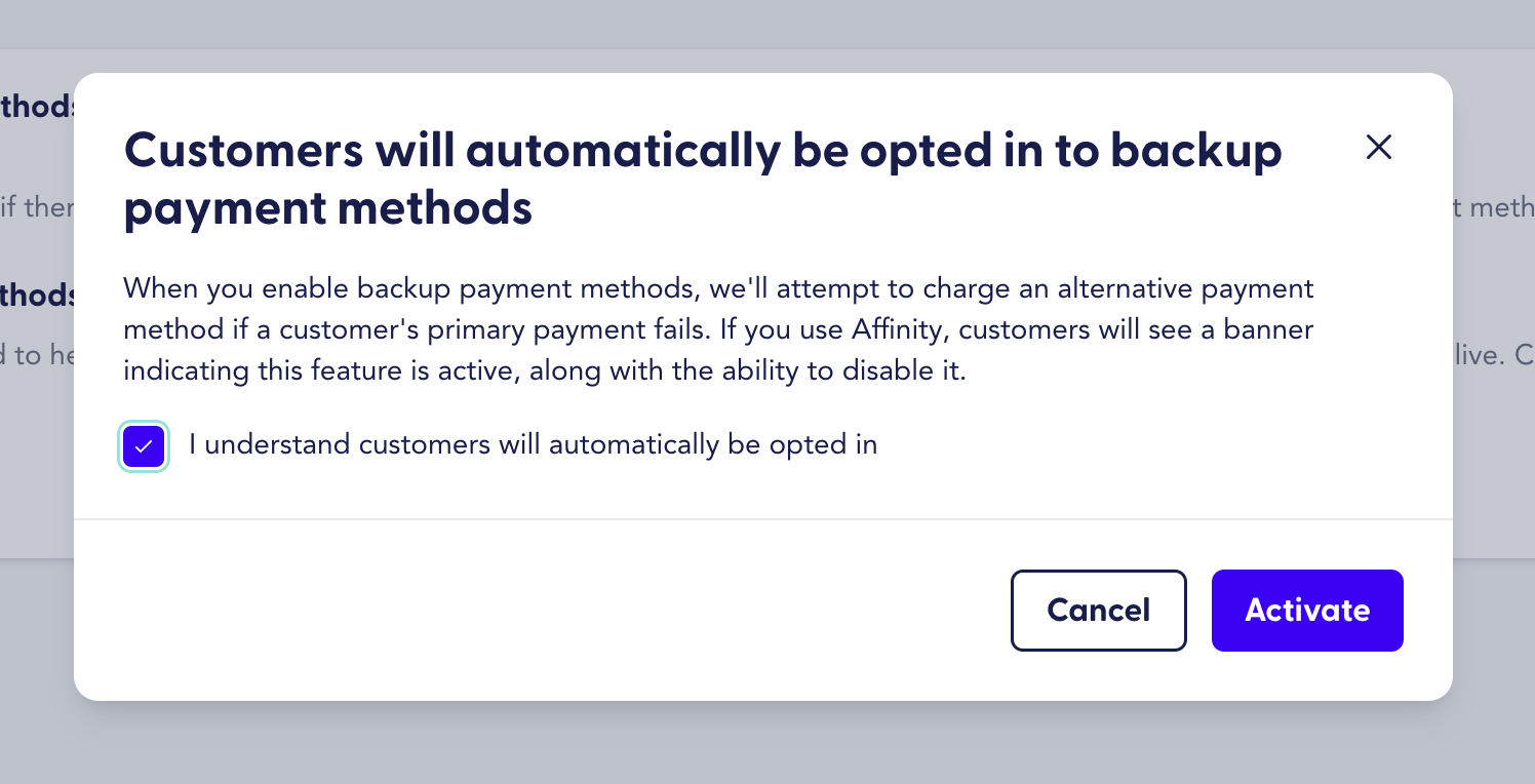 Backup payment methods Early Adopter Program – Recharge