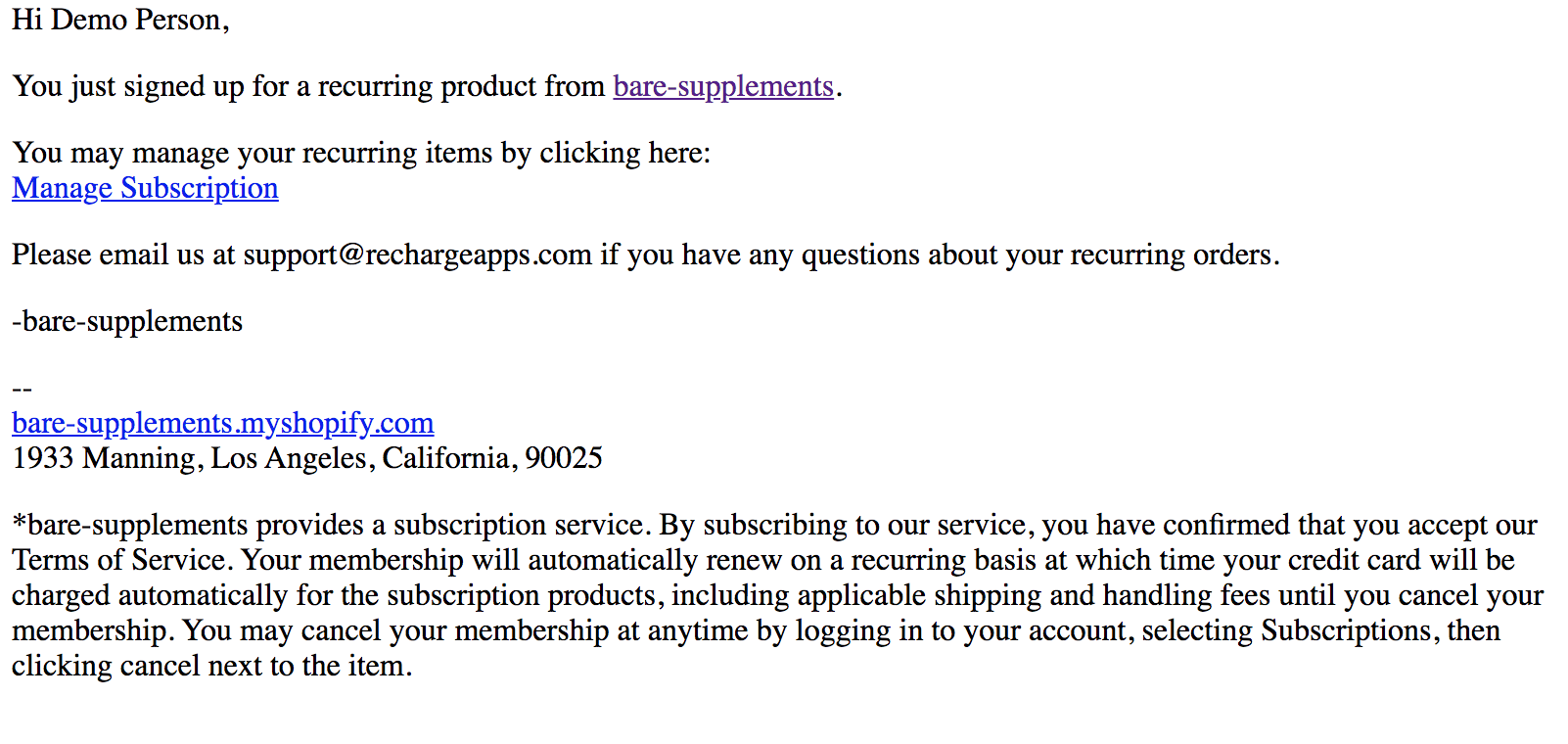 Updating the legal settings – Recharge