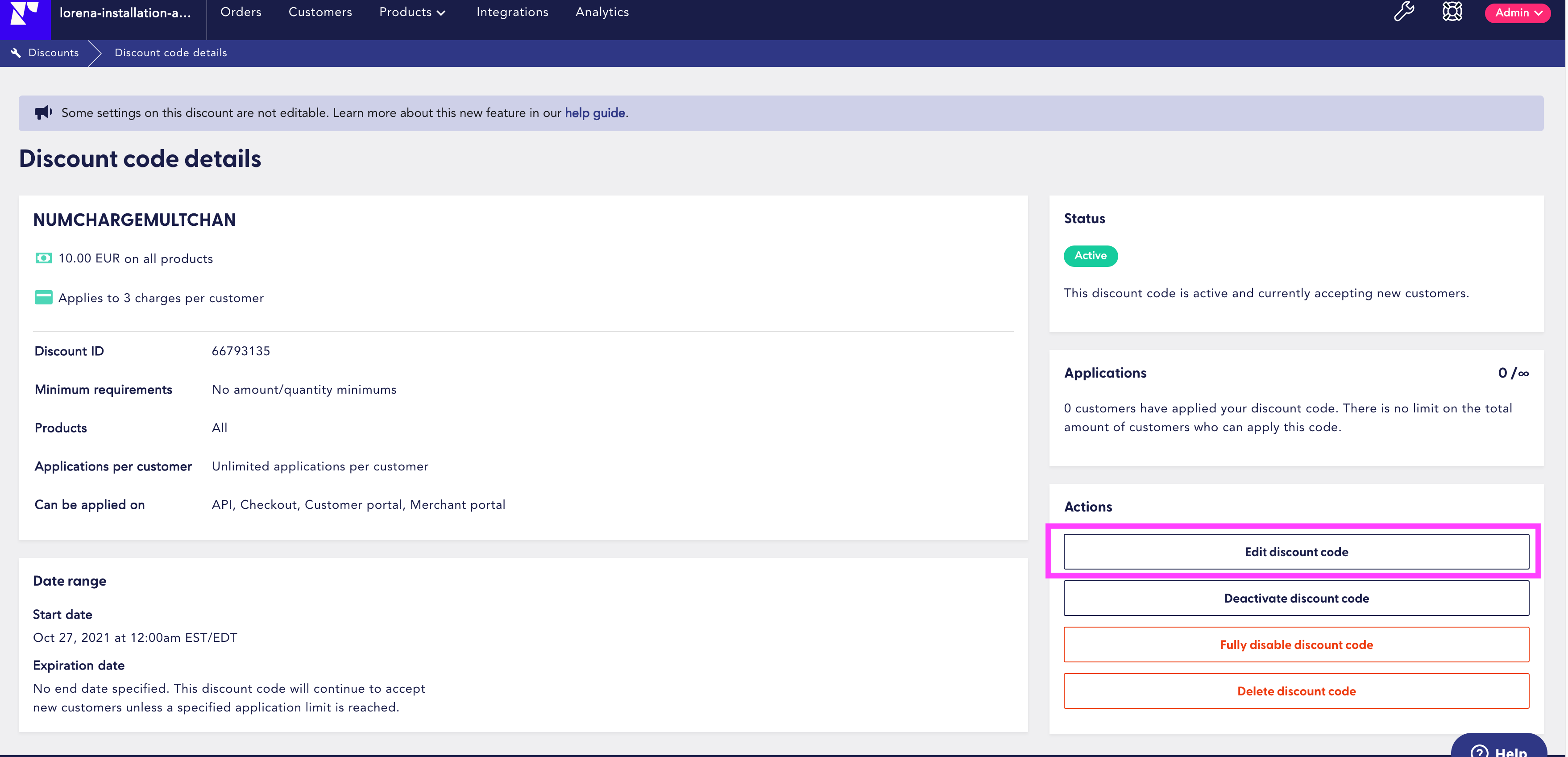 Editing discount codes – Recharge