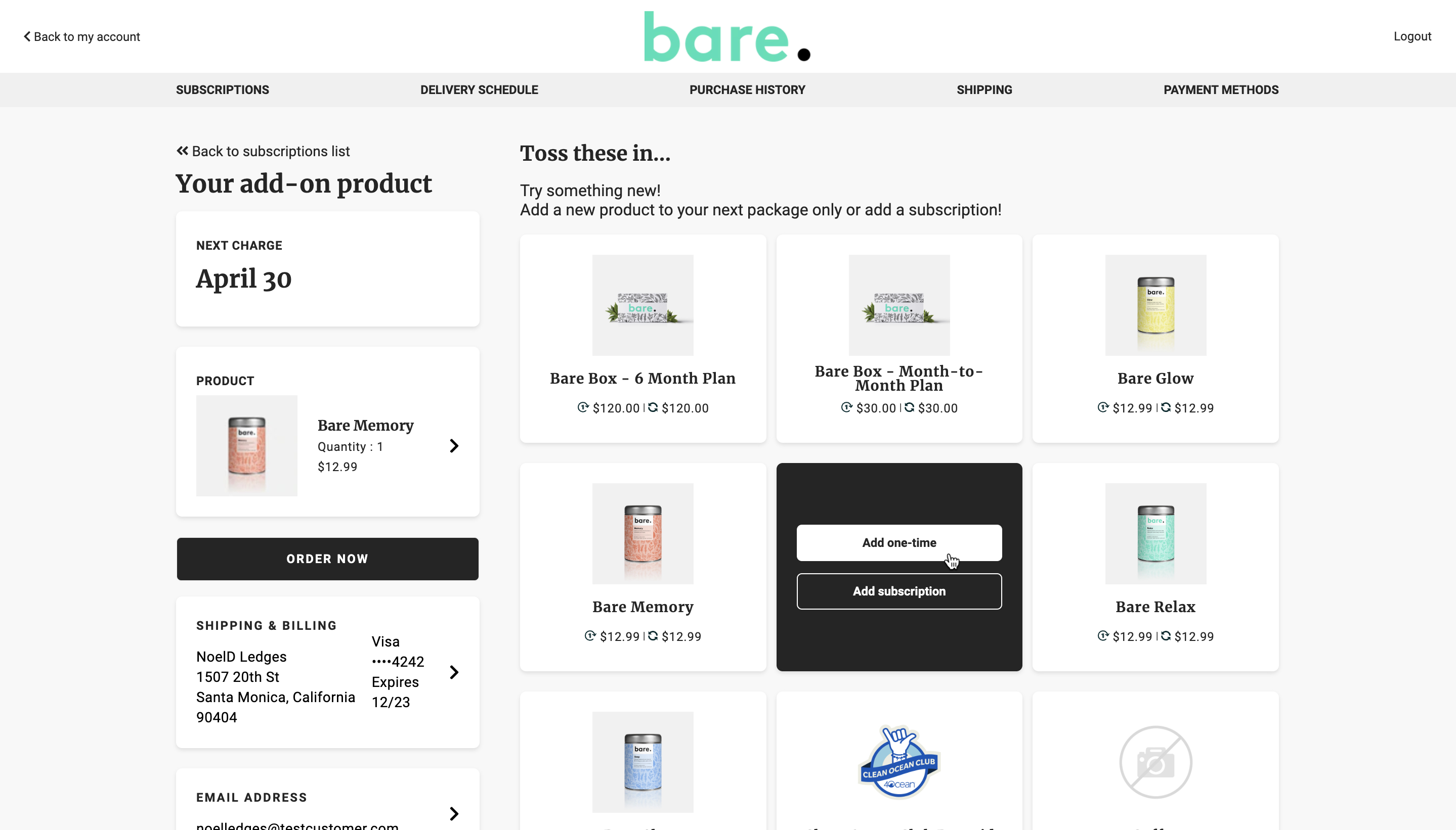Adding or removing one-time products on an upcoming order – Recharge