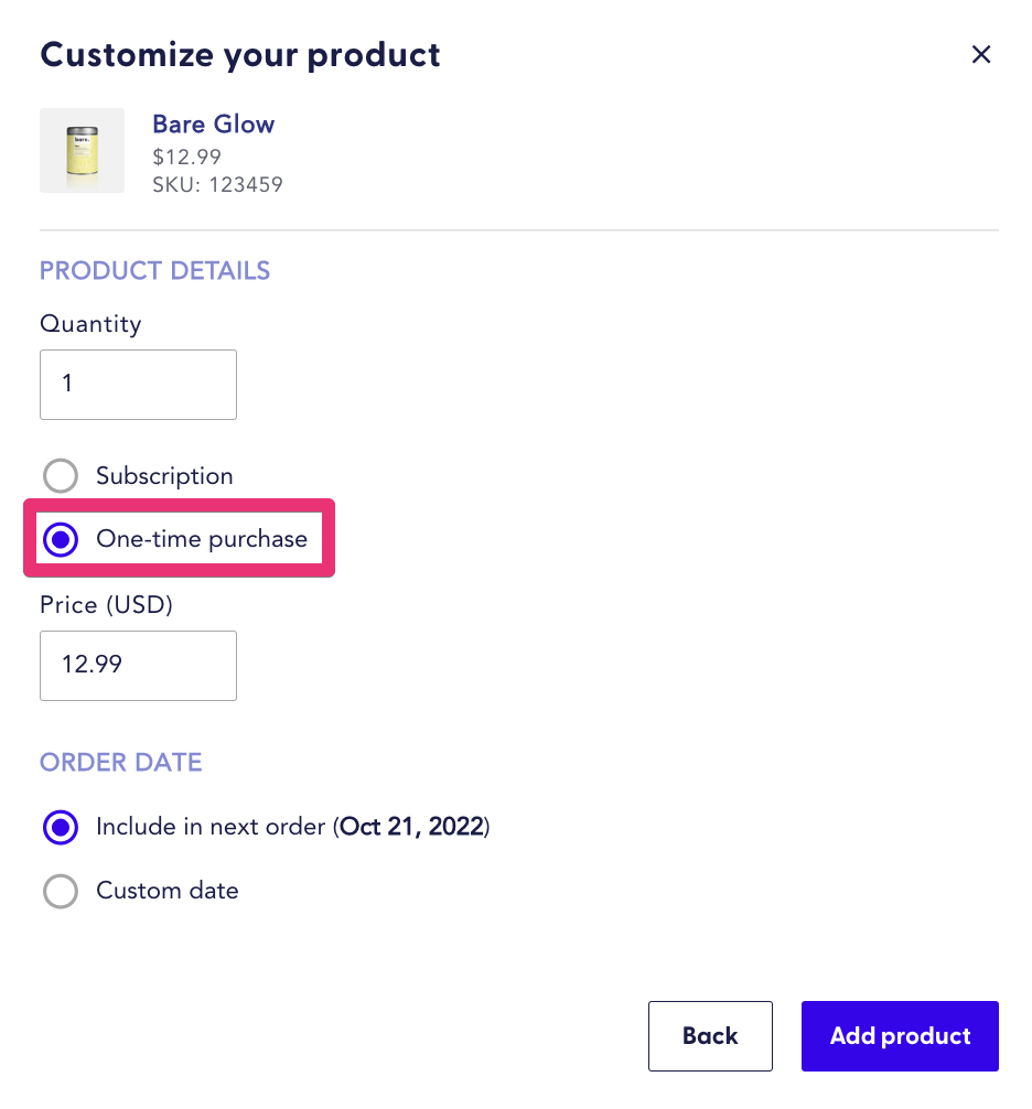 Adding or removing one-time products on an upcoming order – Recharge
